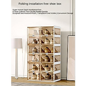 MAYIBOX 2 Rows of 12 Compartments Portable Free Stacking Transparent Thickened Shoe Box - Side Transparent Locker - Plastic Simple Shoe Cabinet - Storage 12 Pairs of Shoes(2 rows of 12 grids)