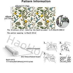 Meihodan Blue Bird Self Adhesive Wallpaper Fresh Lemon Tree Peel and Stick Wallpaper Removable Waterproof Prepasted Wallpaper Wall Mural 17.7in x 9.8ft