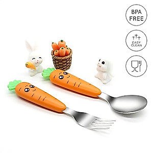 Ginbear Toddler Utensils with Case, Kids Spoons and Forks Self-feeding, Stainless Steel Baby Silverware, Child Flatware Sets, Travel Cutlery Set for Ages 18 Months+