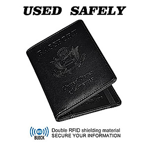 HerriaT Passport Holder Cover Case RFID Blocking Travel Wallet Card Case for Women Man(Black)