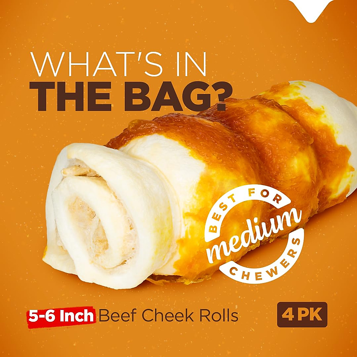 Natural Farm Beef Cheek Rolls, Chicken Flavor, 5-6" Inch (4 Pack), Safe Rawhide Alternative Dog Chew - Great for Power Chewers - Long Lasting Chews, Treats, Bones for Aggressive Chewers & Large Dogs