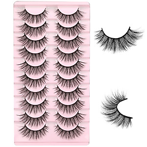 FANXITON False Eyelashes Natural Look Wispy Faux Mink Lashes Fluffy 16MM Cat Eye 3D Fake Eyelashes 10 Pairs Pack