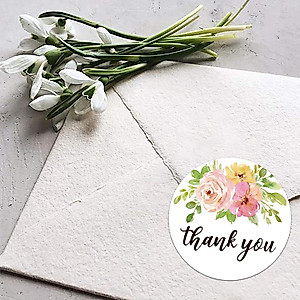 Mr.Mug Floral Thank You Stickers, 2" Round, 50 Pink & Green Labels Paper, Permanent Adhesive, for Small Business Owners, Wedding, Birthday Party Favors, Gift Box