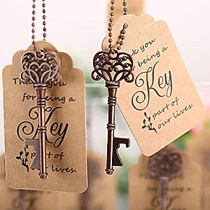 WODEGIFT 60 PCS Key Bottle Openers,Vintage Skeleton Key Bottle Opener with Escort Card Tag and Key Chains,Wedding Party Favor Souvenir Gift(Red Copper