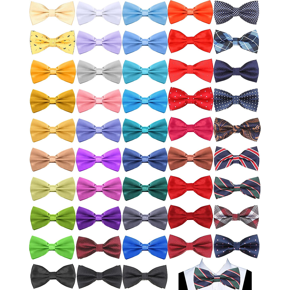 48 Pcs Bow Ties Bulk Elegant Pre Tied Bow Ties Formal Tuxedo Bowties Set with Adjustable Neck Band for Men Boys (Vivid Colors, Elegant Style)