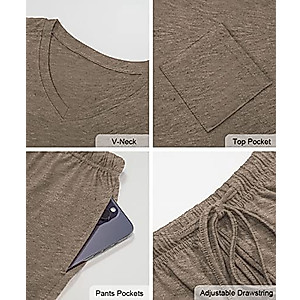 RUBZOOF Pajamas for Women Shorts Set V Neck Casual Summer Short Sleeve Lounge Sets Grey XL