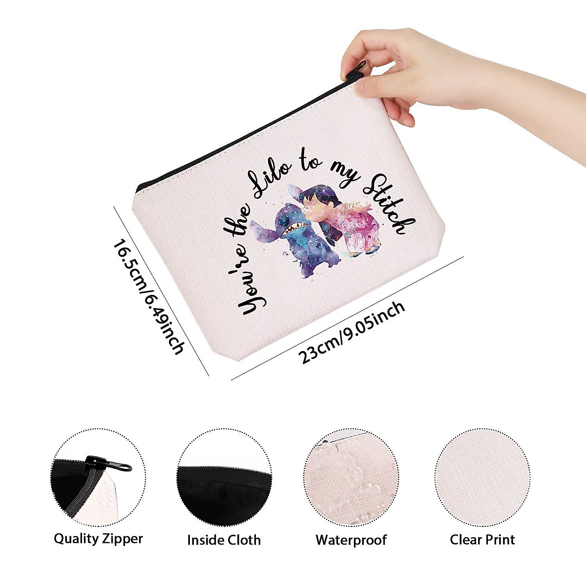 TSOTMO Hawaiian Trip Inspired Gift Funny Cartoon Makeup Bag Cartoon Love Gift For friend (to my Stitch)