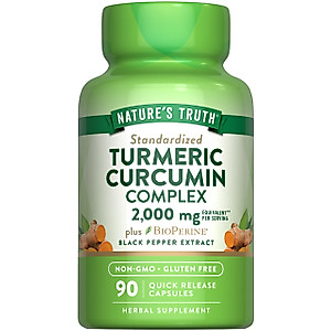 Nature's Truth Turmeric Curcumin Capsules | 2000mg | 90 Capsules | with 95% Standardized Curcuminoids and Bioperine | Non-GMO, Gluten Free Supplement