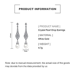 PAENENPH 14k Gold Pearl Crystal Drop Earrings, Elegant Freshwater Cultured Pearl Earrings for Women, Fashion Jewelry Gift for Her