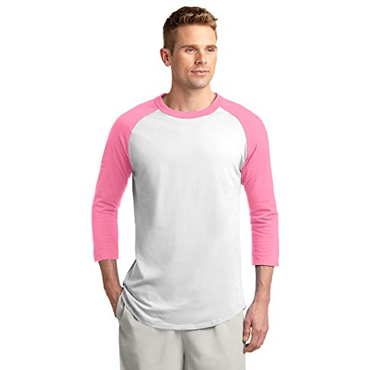 SPORT-TEK Colorblock Raglan Jersey. T200 White/Bright Pink 4XL