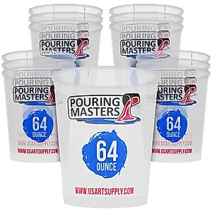 Pouring Masters 64 Ounce (2000ml) Graduated Plastic Mixing Cups (Box of 12) - Use for Paint, Resin, Epoxy, Art, Kitchen, Cooking, Baking - Measurements in OZ. and ML., 4 Different Measuring Ratios 1:1