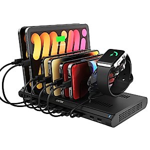 Unitek USB Charging Station 120W 10 Fast Port Multi Charge Docking Hub for Multiple Apple Devices with QC 3.0 PD 45W Port, Charger Organizer Compatible with iPad, iPhone, Tablet, iwatch,Cell Phone