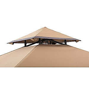 Sunjoy 5 x 8 ft Grill Gazebo with Double Tiered Canopy Roof, Black Steel Frame Grill Gazebo for Outdoor, Patio, Garden, and Backyard Activities, Khaki