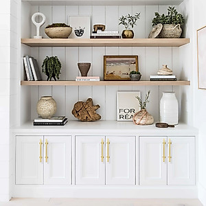 QOGRISUN 2-Pack Solid Brass Cabinet Handles, Gold Square T Bar Cabinet Pulls, 5 Inch Hole Center for Kitchen Dresser Drawer Cupboard, Brushed Brass Finish