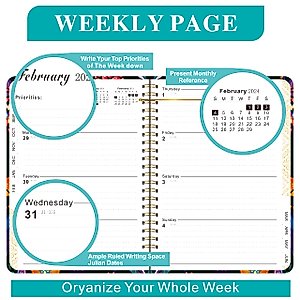 2023 Planner, Jul. 2023 – Jun. 2024, Academic Planner 2023-2024, 8.4" x 6.2" with Weekly ＆ Monthly Spread, Spiral Planner Notebook, Elastic Closure, Inner Pocket, Coated Tabs, Floral