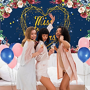 Miss to Mrs Banner Backdrop Navy Blue Flower Glitter Wedding Bridal Shower Background Bride to Be Party Banner Engagement Bachelorette Backdrops Photography Decorations Photo Booth Props 71 x 44 Inch