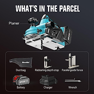 Seesii Cordless Hand Planer with 5.0Ah Battery, Adjustable 1/8-Inch Depth, Brushless Motor – Powerful Electric Hand Planer for Wood
