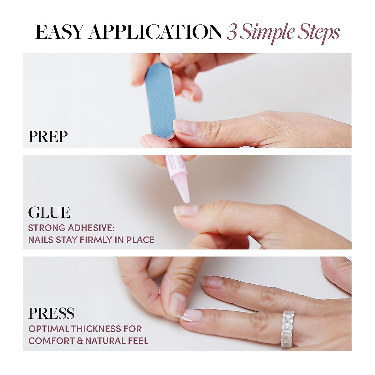 Glamnetic Press On Nails - Pure Intentions | Glossy, Semi-Transparent, Short Round Nails, Reusable | 12 Sizes - 30 Nail Kit with Glue