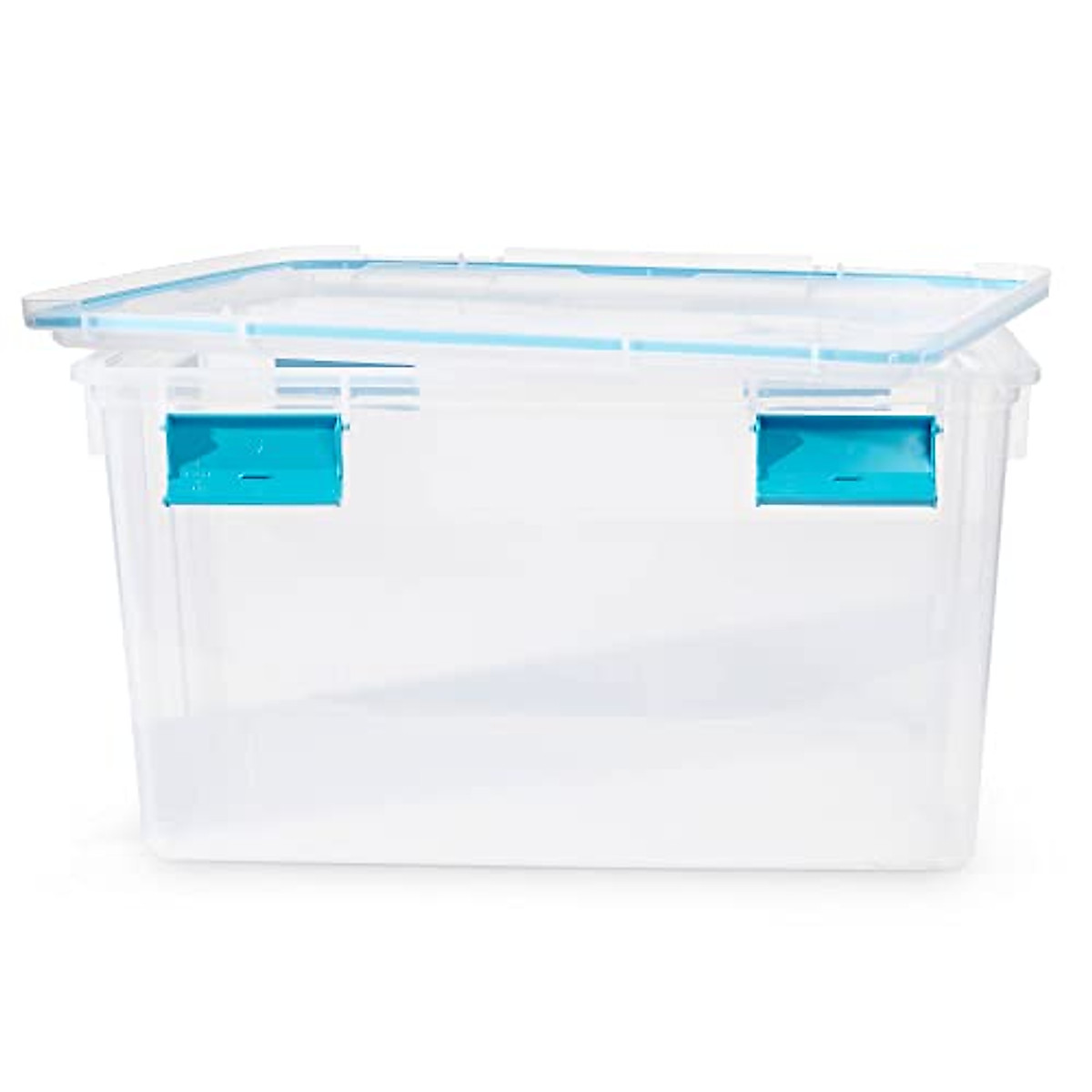 Sterilite 54 Quart Clear Plastic Stackable Storage Container Box Bin with Air Tight Gasket Seal Latching Lid Long Term Organizing Solution, 8 Pack