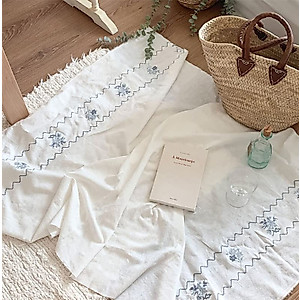 Premium Quality Linen Cotton Fabric by The Yard Scandinavia Style Two Colors 59" Wide AS Ethnic Embroidery (White)