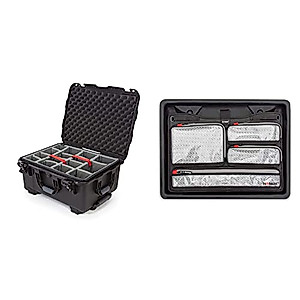 Nanuk 950 Waterproof Hard Case with Wheels and Padded Divider - Black & Lid Organizer for 950 Case (950-LIDO)