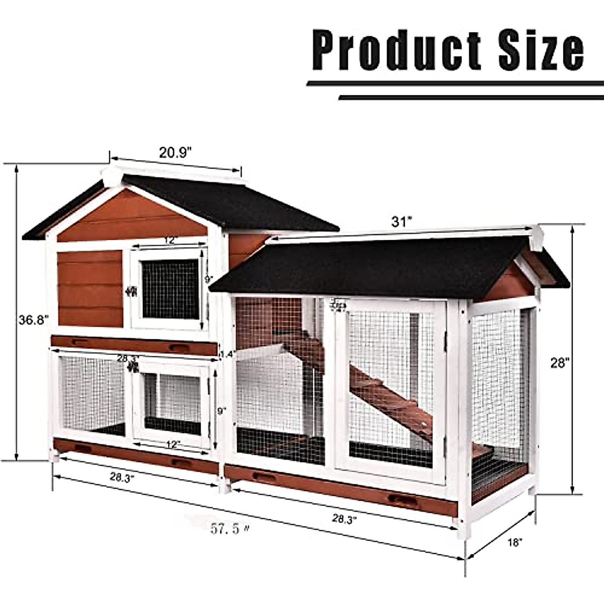 B BAIJIAWEI Rabbit Hutch Indoor Outdoor 62" Bunny Cage - 2-Tier Waterproof Wooden Rabbit Cage - Guinea Pig House with Ramp, Door, Pull Out Tray