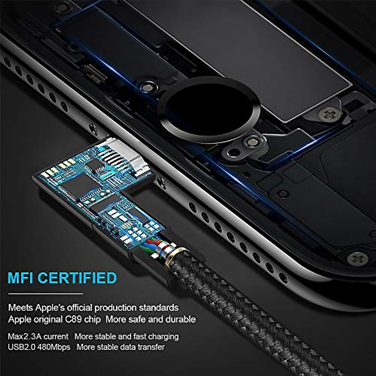 aceyoon 2 Pack MFi Certified Lightning Charger, 1ft Right Angle Lightning Cable Braided Dual L Shape iPad Charger Fast Charger USB Cable Compatible with iPhone 11/11 Pro/XS Max/XR/X/8/7/6, iPad