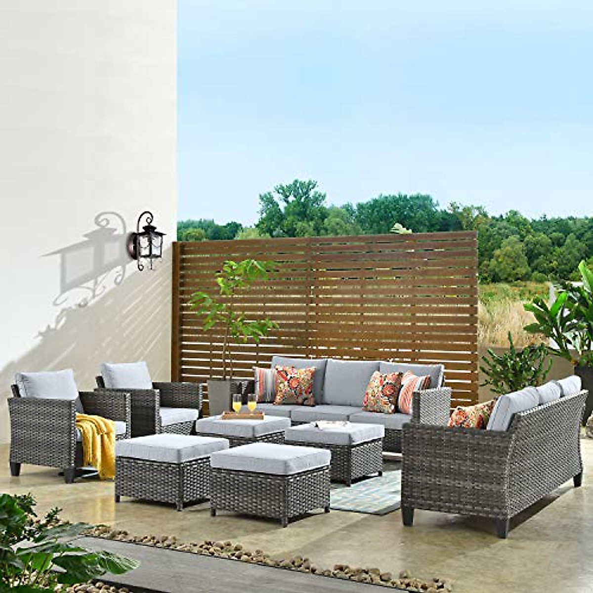 ovios Patio Furniture Set 8 PCS High Back Sofa Outdoor Conversation Sets All Weather Wicker Rattan Sectional Sofa Set Couch and Chairs Garden Backyard Porch (Grey)