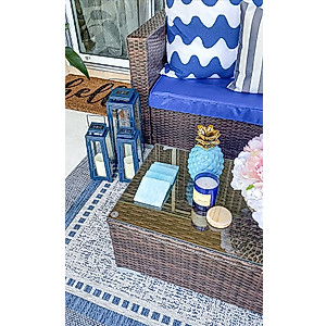 Blue Outdoor Candle Lantern - 15 Inch Tall, Solar Powered, Navy Metal with Glass, Waterproof Flameless Pillar Candles, Dusk to Dawn Timer, Flickering LED Lights, Rustic Farmhouse Patio Decor
