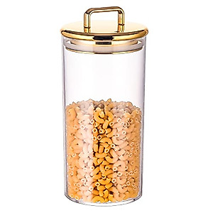 YUEJUM 32 oz Large Acrylic Storage Apothecary Jar with Gold Airtight Lid | Bathroom Vanity Organizer Containers | Perfect Decorative Canisters for Shells, Bath Salt, Grains, Cotton Ball, Flossers