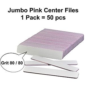 AMT 50 PCS Jumbo White Nail Files, White Nail File, Nail Files for Acrylic Nails, Emery Boards for Nails, 80/80 Grit Nail File (50 PCS Nail Files) (Grit 80/80 (Jumbo, Pink)