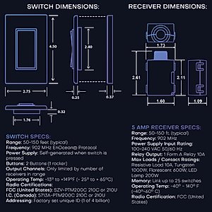 RunLessWire 3-Way Remote Light Switch Kit Wireless Battery-Free Self-Powered Kinetic DIY Wall Switch 150ft RF Range - 3 Way: 1 On/Off Receiver, 2 Switches - White