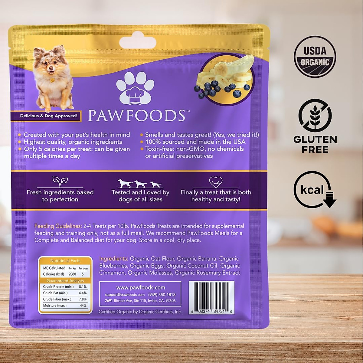 PawFoods Treats Fruity Paws - Organic Dog Treats Healthy, Low Calorie Puppy Treats for Joint and Hip Support, Tasty Natural Treats for All Dogs, Only 5 Cal, Approx. 60 per Bag - 170g - Made in USA