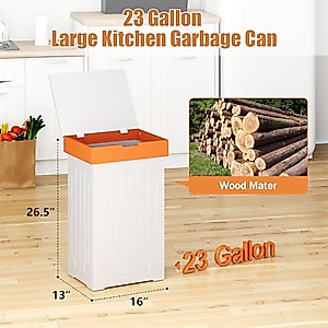 JEROAL Wood Kitchen Trash Can, Trash Can Cabinet, 23 Gallon Large Kitchen Garbage Cabinet with Lid, Dog Proof Trash Can, Recycle Trash Bin for Kitchen, Bathroom Home and Outdoor, White