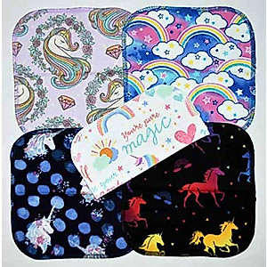 1 Ply Printed Flannel 8x8 Inches Little Wipes Set of 5 Unicorns and Rainbows