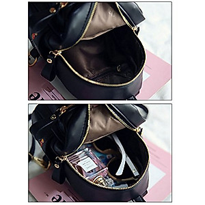 CLARA Girls Mini Embroidery Cherry Backpack PU Leather Small Purse Satchel Top-Handle Shoulder Bag Black