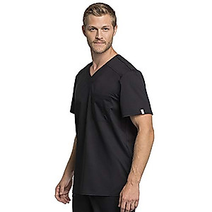 Cherokee Men's Tuckable V-Neck Scrub Top with Trio Blend Stretchable Fabric WW755AB, M, Black