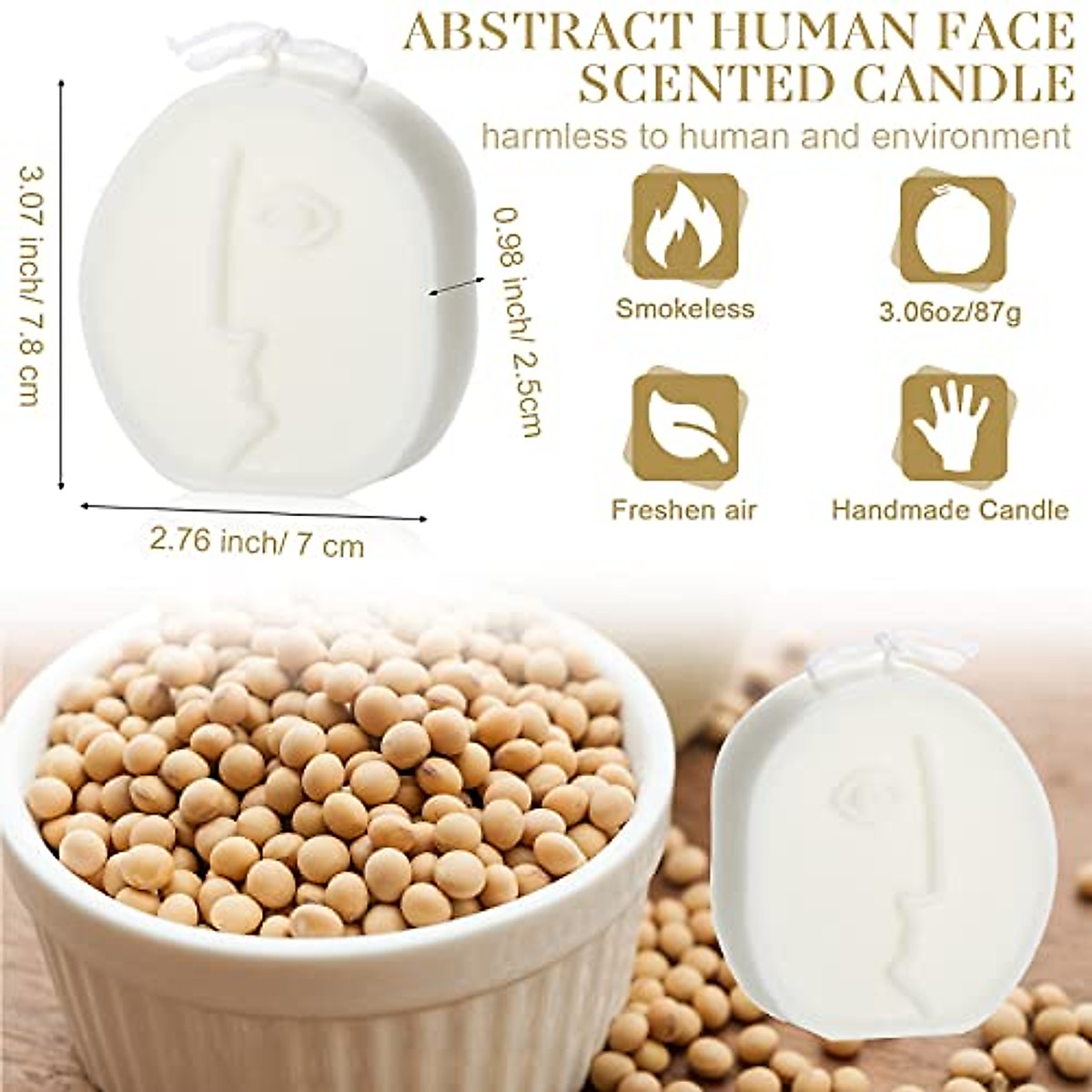 2 Pieces Art 3D Face Candle Human Face Shaped Candle Soy Wax Aesthetic Candle Abstract Scented Candle Poured Decorative Candle for Trendy Aesthetic Room Home Decor, White, 2 Styles