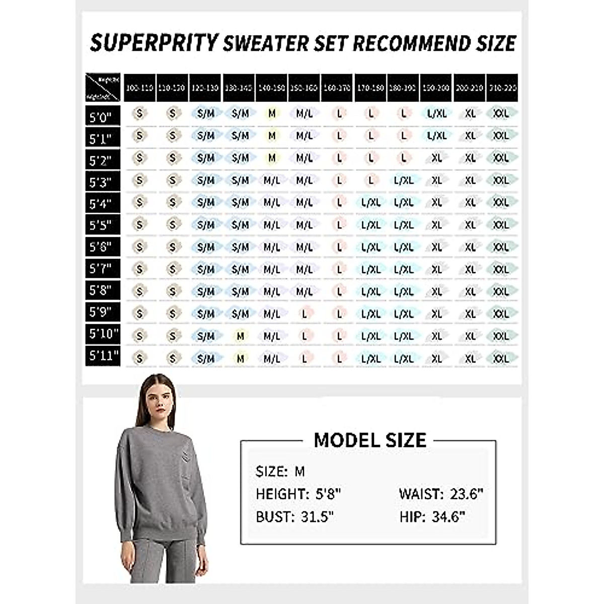 SuperPrity Two Piece Outfits for Women Fall Lounge Wear Set Sweater Pullover Top with Sweatpants Set Long Sleeve Knit Set-L,Black
