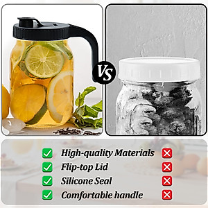 Dexspoeny 2Pcs Mason Jar Lids with Handle Reusable Lids for Mason Jars Plastic Wide Mouth Mason Jar Lids with Pour Spout and Flip Cap Easy Pouring Spout for Drinking & Food Storage