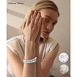 JEWPARK 10PCS 8mm Semi-Precious Gemstone Bracelet Set Healing Crystal Stone Stretch Bracelets for Men Women Round Beaded Elastic Bracelets