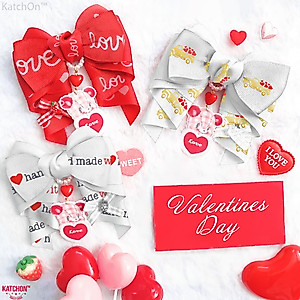 Grosgrain, Wired Valentine Ribbon Bundle - 30 Yards | Red Ribbon for Valentines Day Ribbon Wired | Valentines Ribbon for Boxes | Valentine Day Ribbons for Crafts | Red Heart Ribbon for Gift Wrapping