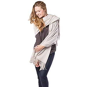 Fishers Finery Women's 100% Cashmere Knit Wrap Shawl (Stone)