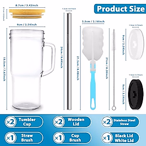 HMJIA Glass Cup with Lids and Straws 24oz/700ml Mason Jar Drinking Glass with Handle Straw Brush Cup Brush for Water Iced Tea or Coffee (2)