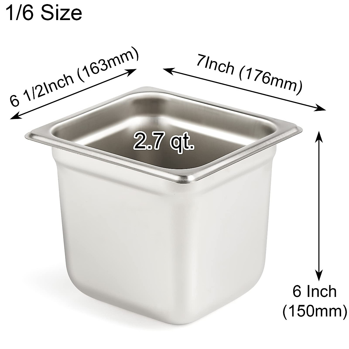 CURTA 6 Pack Anti-Jam Hotel Pans, 1/6 Size 6 Inch Deep, NSF Commercial 18/8 Stainless Steel Chafing Steam Table Pan, Catering Storage Metal Food Pan
