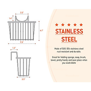 PlumBoss Sponge Holder for Kitchen, Stainless Steel Rust Proof Caddy Dish Draining Sink Basket, LARGE