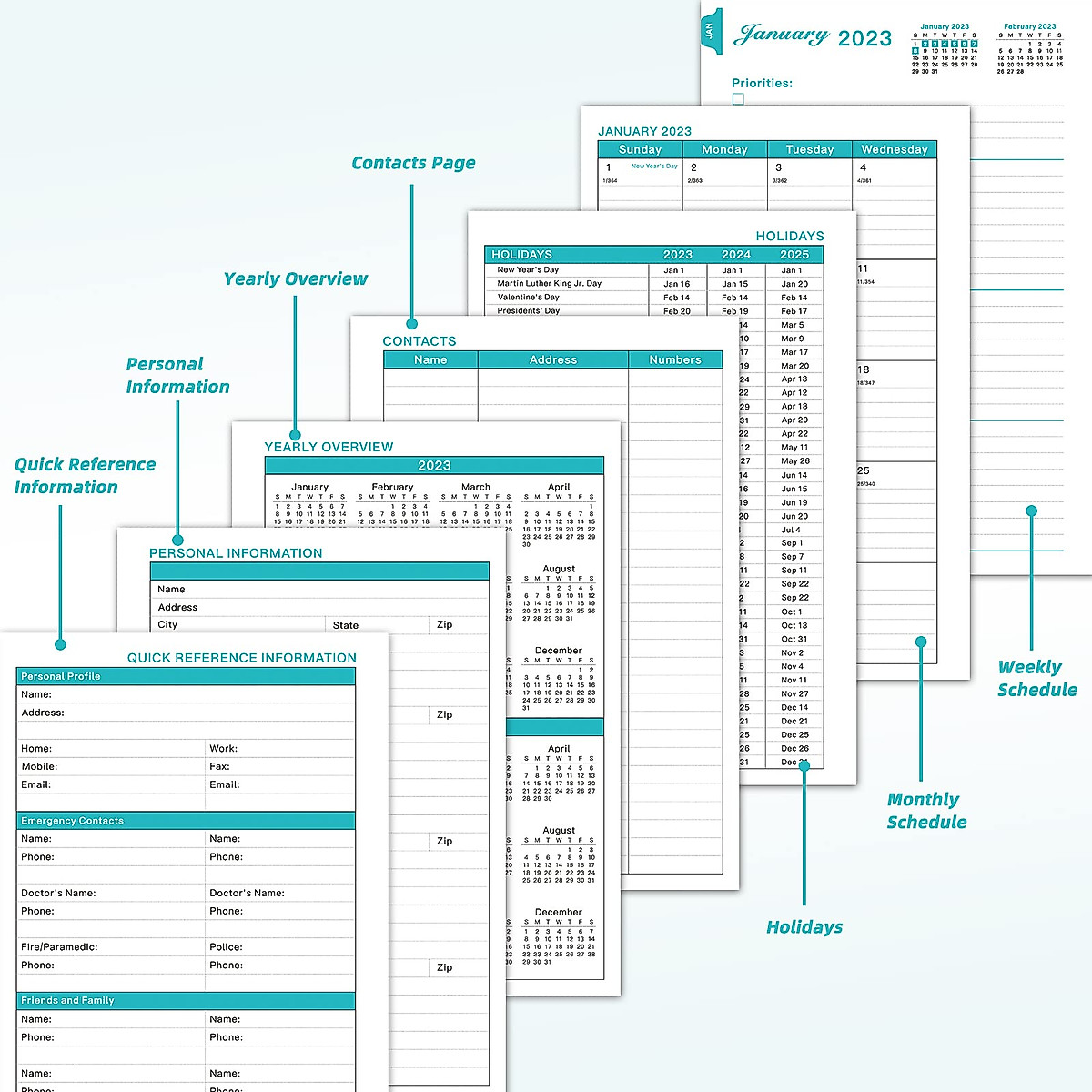 Ymumuda 2023 Planner, Weekly Monthly Planner 2023, 12-Month School Planner from JAN.2023 to DEC.2023, 8.4" X 6", Spiral Planner Notebook with Stickers, Elastic Closure, Inner Pocket, Coated Tabs, Grey Embroidery Floral