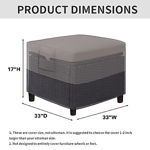 Easy-Going Outdoor Ottoman Cover, Waterproof Patio Ottoman Cover, Heavy Duty Outdoor Furniture Cover with Padded Handles (33"x33"x17", Gray/Dark Gray)