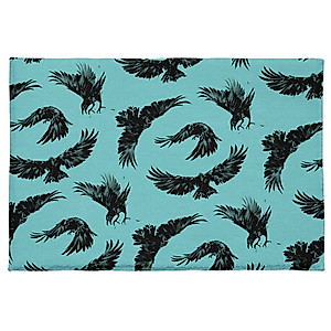 Door mat Door Mats Bath Rugs Halloween Black Crows,Soft Fluffy Plush Doormats Non Slip Carpet Teal Blue Turquoise Linen Texture,gy Fuzzy Area Throw Rug for Kitchen/Bathroom/Living Room 18x30in