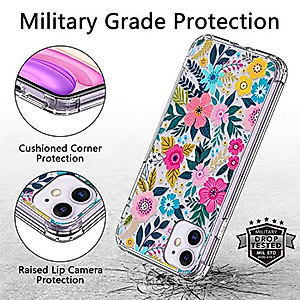 ICEDIO iPhone 11 Case with Screen Protector,Clear with Cute Colorful Blooming Floral Flower Patterns for Girls Women,Slim Fit TPU Cover Protective Phone Case for Apple iPhone 11 6.1 inch